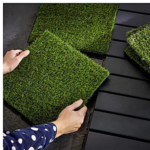 HOUSEBOOK, 9 Packs Artificial Grass Plastic Composite Interlocking Deck Tiles, Indoor/Outdoor, Patio, Balcony, Flooring, D.I.Y Decking, Outdoor, Artificial Grass Tiles, Wholesale Available, 12'x12'