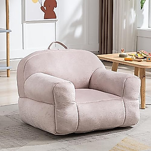 LETESA Kids Bean Bag Chair, Comfy Velvet Fabric Beanbag Chair, Memory Sponge Filled Bean Bag for Living Room, Bedroom, Indoor, No Assembly Required (Pink )