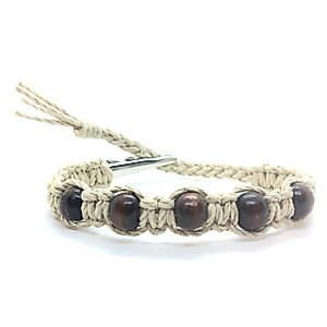 Hempnotic Jewelry Brown Wood Beaded Adjustable Alligator Clip Hemp Bracelet - Handmade