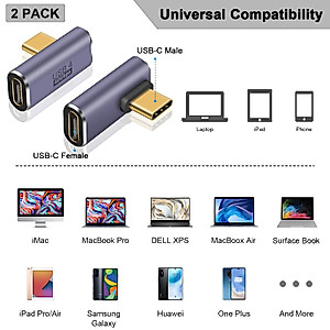 Poyiccot USB C Right Angle Adapter 40Gbps, USB C 90 Degree Adapter 100W, Right Angle USB C Extension Adapter 8K@60Hz for Thunderbort/Tablet/PC, 2pack