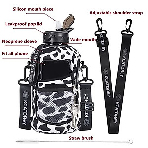 KCATDREY Half Gallon Water Bottle with Straw and Sleeve 74oz /2.2L Leakproof Big Reusable Water Jug with Handle, Suitable for Workout Gym Sports Outdoor