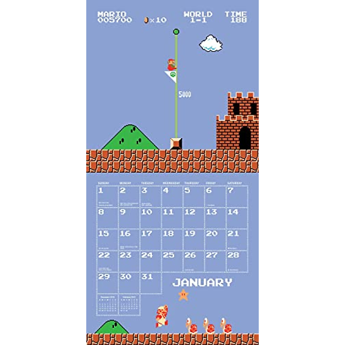 Super Mario 8-Bit Retro 2023 Wall Calendar: With 4 Bonus Die-cut Cards