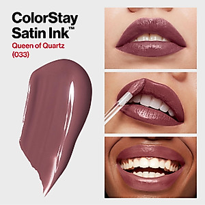 REVLON ColorStay Satin Ink Crown Jewels Liquid Lipstick, Longlasting & Waterproof Lipcolor, Moisturizing Creamy Formula Infused with Black Currant Seed Oil, 033 Queen of Quartz, 0.17 fl oz.