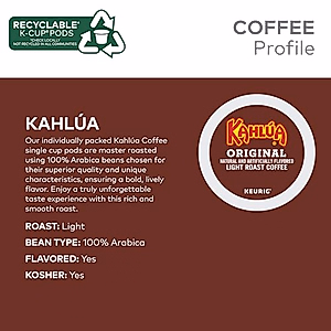 Kahlua Coffee Original, Keurig Single Serve K-Cup Pods, Light Roast Coffee, 48 Count