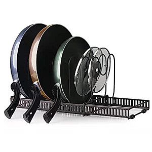 YANEYRIE Pot Rack Organizer,Pan Holder Rack with 7 adjustable Dividers,Pot Lid Organizer Holder for Kitchen Cabinet (Bronze)