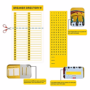 16 Sheets Breaker Panel Labels Electrical Box Sticker Numbers Breaker Panel Labels Electrical Sticker Number Catalog Load Center Adhesive Waterproof Reusable（Yellow）
