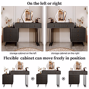 Black Vanity Desk with Mirror and Lights,Small Makeup Vanity with 5 Drawers，Modern Makeup Table with Adjustable Cabinet for Bedroom,Makeup Room