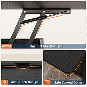 UPOSOJA Lift Top Coffee Table, 4 in 1 Multi-Function Dining Table with Hidden Compartment and 2 Drawers, Convertible Square Center Table for Living Room Reception Home Office(Black)