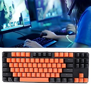 753 Wired Mechanical Keyboard, 87 Keys Blue Switch Two‑Tone Keycap Gaming Keyboard, Black & Orange Gaming Keyboard for PC Gamer Computer(75391b48gnask362)
