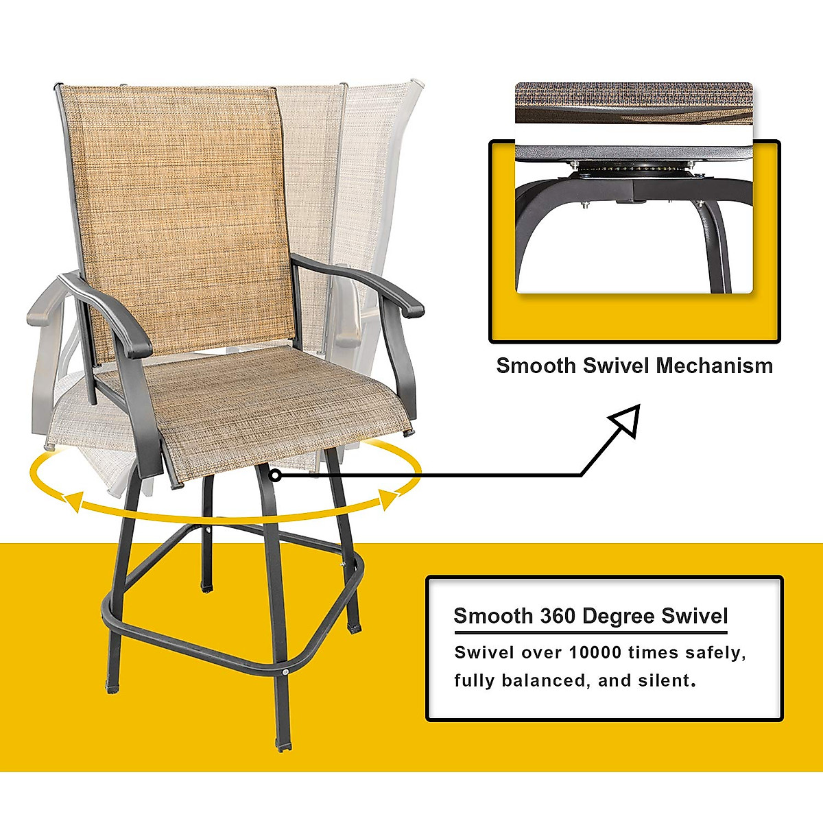 VICTONE Patio Bar Stools Set of 2 All-Weather Outdoor Patio Furniture Set Counter Height Tall Patio Swivel Chairs for Bistro, Lawn, Garden, Backyard