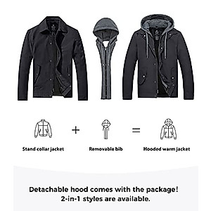 wantdo Men's Bomber Jacket Tactical Jacket Canvas Army Jacket with Detachable Hood Grey Medium