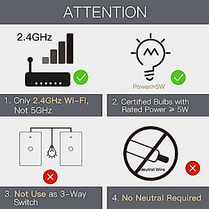 MOES Touch Wall Single Live Wire Smart Switch，No Neutral Wire Needed, 2.4GHz WiFi RF433 Light Switch Works with Smart Life/Tuya App, Alexa and Google Home, Single Pole 110V, White 1 Gang