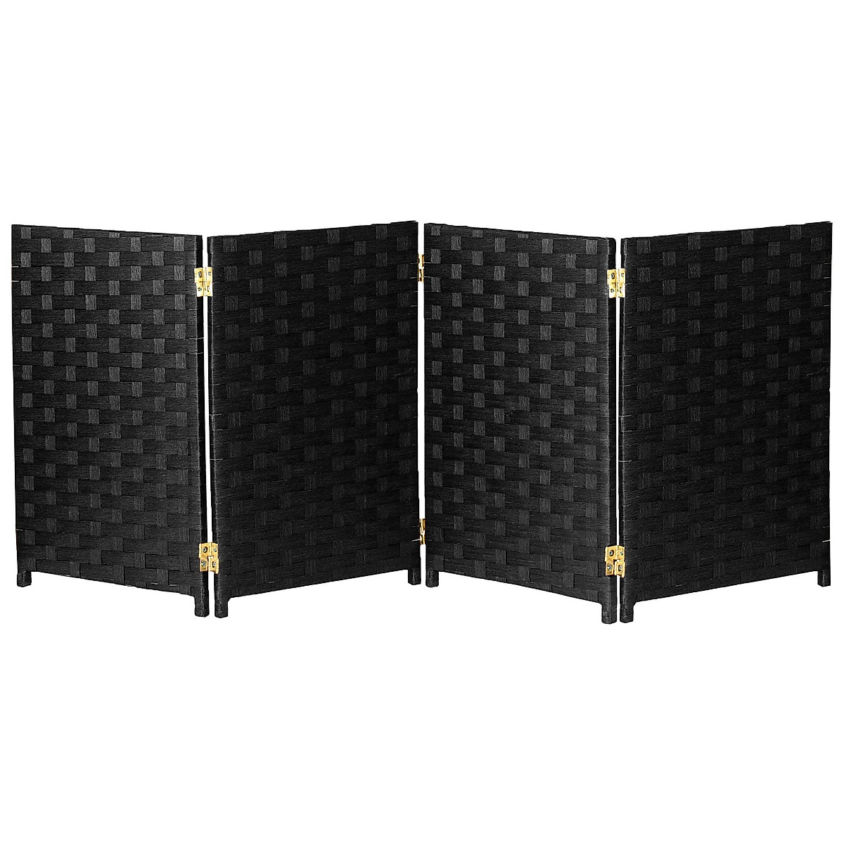 Red Lantern 2 ft. Short Woven Fiber Folding Screen - 4 Panel - Black