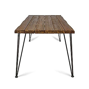 Christopher Knight Home Kama Patio Dining, Rectangular, 72", Acacia Wood Table Top, Rustic Iron Hairpin Legs, Teak Finish, Metal
