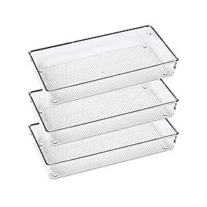 3 Pack Clear Plastic Drawer Organizer Tray Cutlery Utensil Makeups Drawer Organizers 12" X 6"