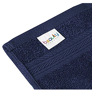 Beauty Threadz - Premium Quality Pack of 12 Luxury Washcloths 100% Ring Spun Cotton 12x12 inch Face Towel Highly Absorbent, Ultra Soft & Fade Resistant 500 GSM Fluffy Wash Cloth Set (Navy)