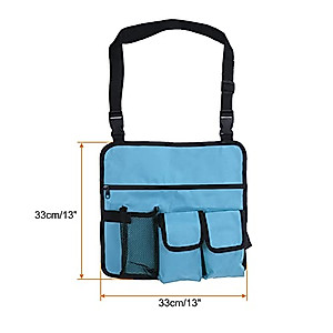 PATIKIL Chair Armrest Organizer, Waterproof Beach Chair Hanging Storage Pouch Snack Magazine Arm Rest Bag with 4 Pockets for Outdoor Camping, Light Blue