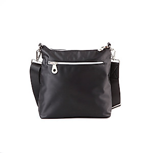 Suzy Levian Black Nylon Faux Crocodile Front Pocket Crossbody Handbag