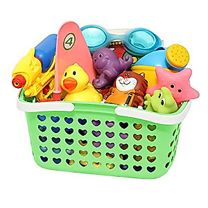 Plastic Storage Basket with Handles - Small Bin Organizer Shower Caddy Tote for Bathroom, Kitchen, Playroom, Garden by Valenoks (Soft-Green)