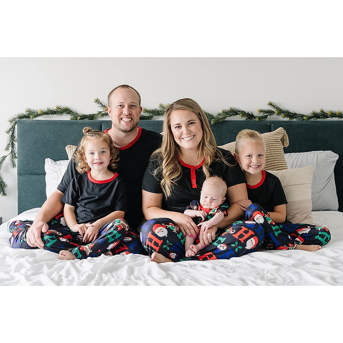 IFFEI Matching Family Pajamas Sets Christmas PJ's with Short Sleeve Black Tee and HOHOHO Print Pants Loungewear with Pocket Women L