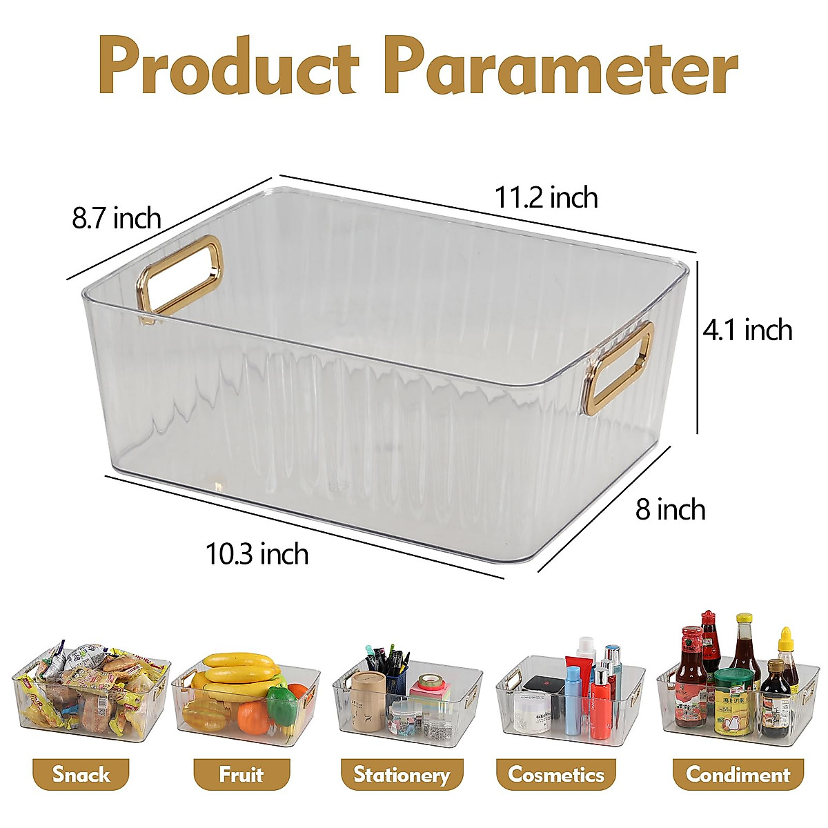 Jandson Clear Plastic Storage Bin, 4 Pack Pantry Organizer Containers