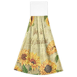 Giwawa You are My Sunshine Sunflower Kitchen Hand Towel 2 Pcs Sunflower Floral Dish Towels Absorbent Yellow Sunflowers Hanging Tie Towels Fast Drying Sunflower Towel for Bathroom 12x17in Clearance