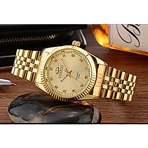 DREAMING Q&P Classic Golden Stainless Steel Unisex Luxury Quartz Wrist Watches Gold