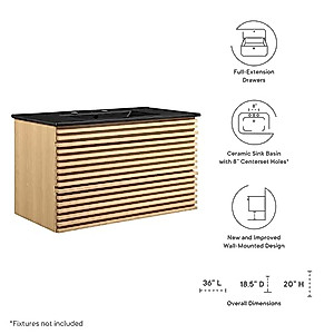 Modway Render 36" Wall-Mount Bathroom Vanity in Oak Black