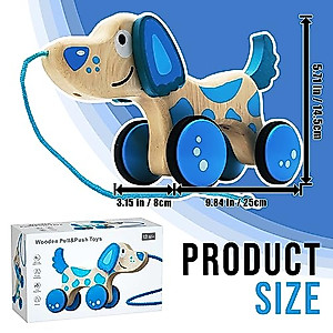 Wooden Pull Dog Toy Wooden Walk Pull Along Toy with String Toy Montessori Toddler Pull Toys for Walking Toddlers