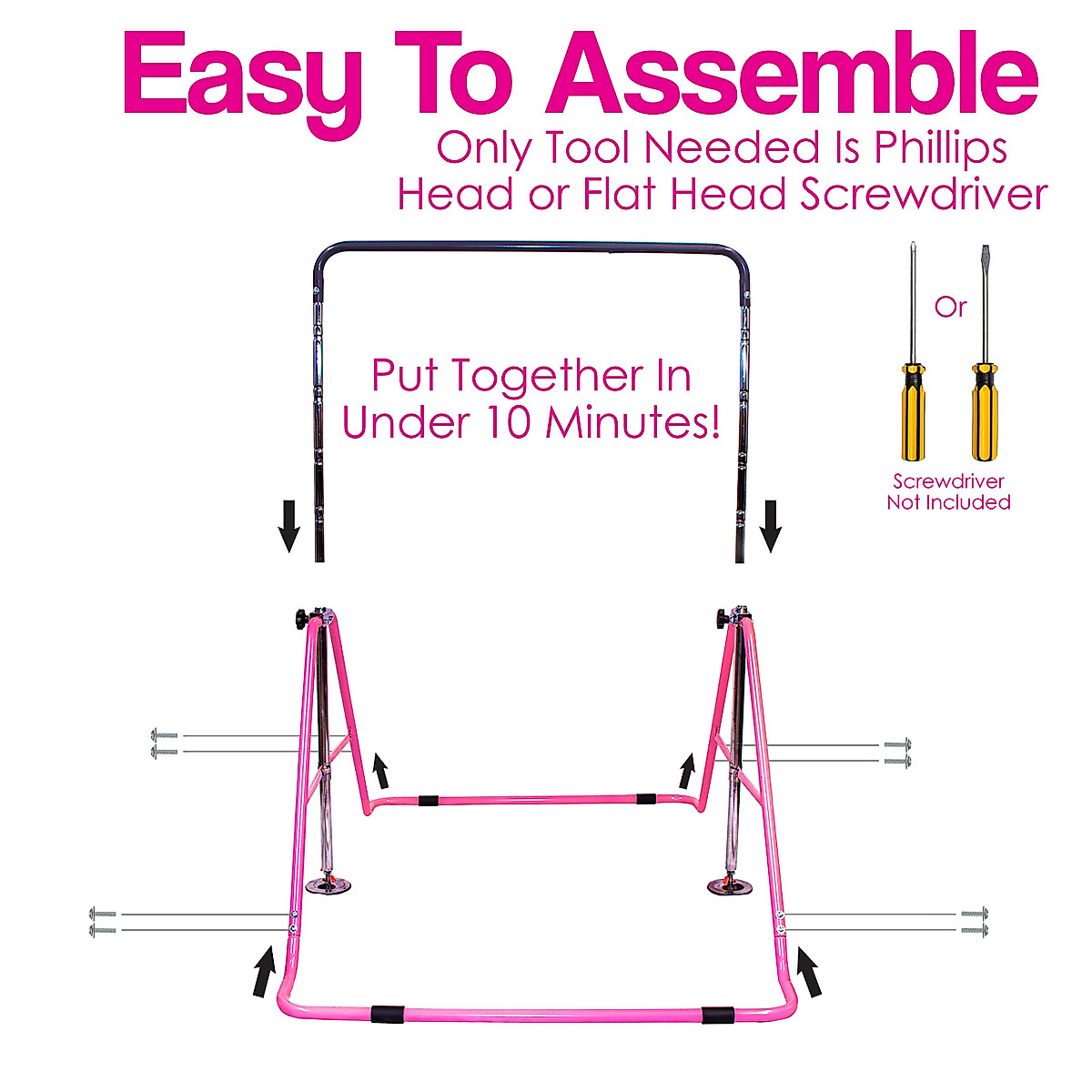 Upper Midland Products Gymnastic Bar for Girls, Adjustable Gymnastics Equipment for Home for Kids Training (Pink)