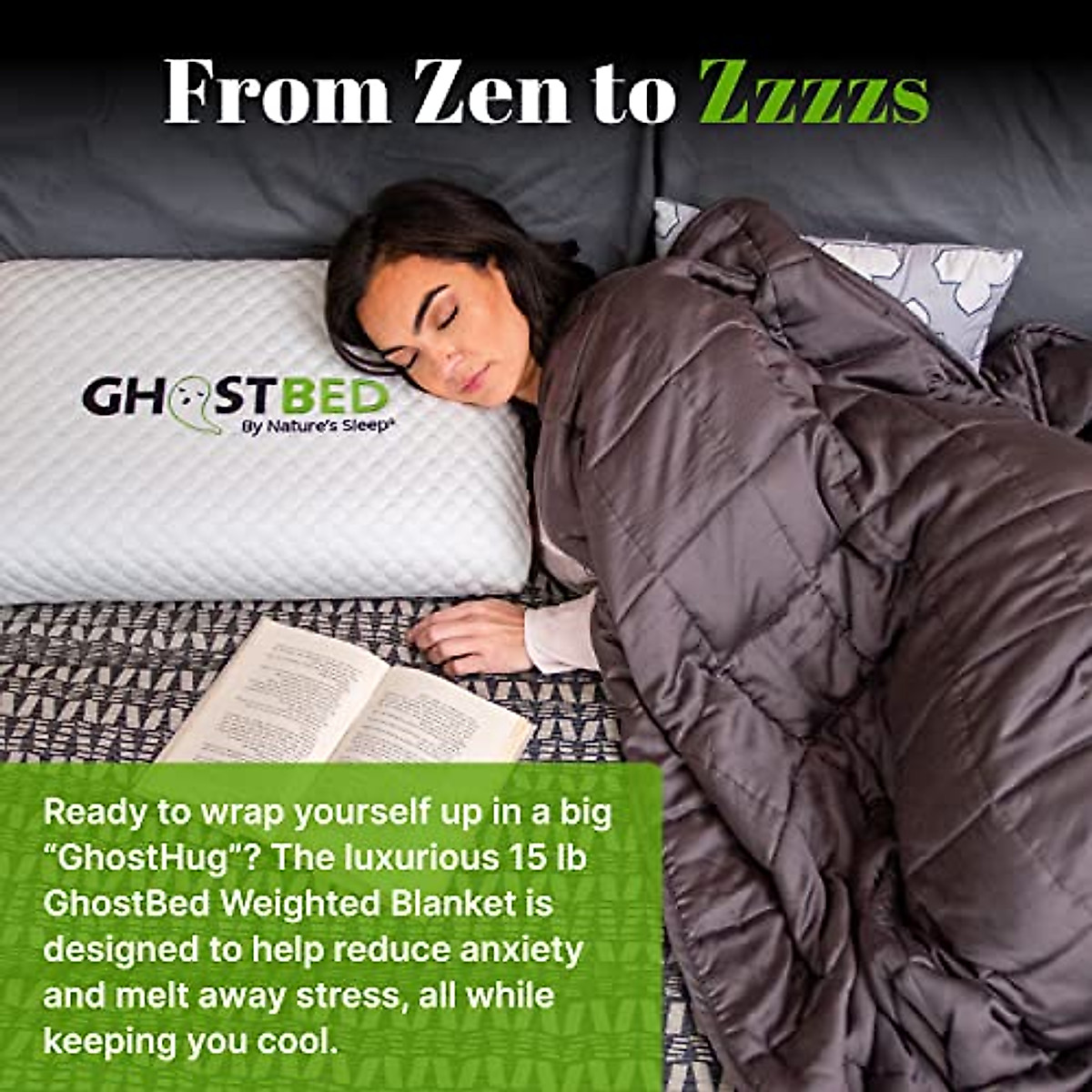GhostBed 15 lb Weighted Blanket - 100% Cooling & Breathable Tencel Cover with Premium Glass Microbead Fill, 60" x 80" (Queen), Grey