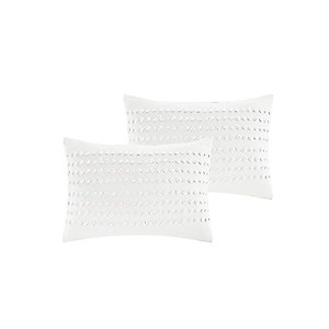 Comfort Spaces Cotton Comforter Set Jacquard Pom-Pom Tufts Design, Down Alternative, All Season Modern Bedding, Matching Shams, Full/Queen, Phillips, Ivory