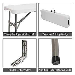 Generic 6FT Outdoor Courtyard Foldable Bench for Folding Table Portable (72.05 x 11.02 x 17.13) (L x W x H), White