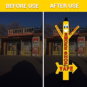 20ft Vape Smoke Shop Air Inflatable Tube Man Dancer with Arrow | Eye-Catching Hookah Hand Pipes Sky Wacky Waving Ultimate Brand Visibility | Both Side Printed Yellow | Cmpt. 18-inch (Without Blowers)