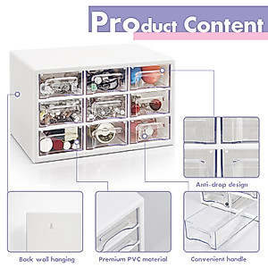 FODIENS Desk Storage Organizer with 9 Drawers, Stackable Desktop Craft Drawer Cabinet, Clear Storage Box Caddy for Makeup Jewelry Office Craft Supplies (9.84×6.3×5.9in)