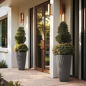 LA JOLIE MUSE 24 Inch Tall Planters, Set of 2 Grey Tree Planters with Shelf Insert, Morden Large Round Plant Pots Containers for Indoor/Outdoor, Front Door, Patio and Deck