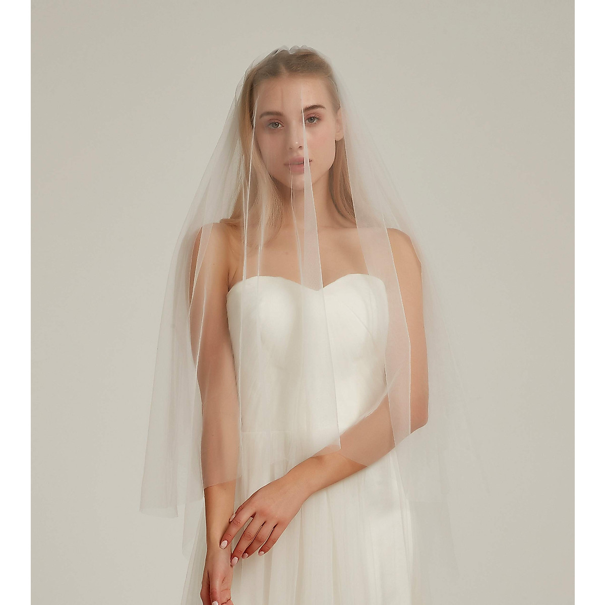 Leimandy Double Layer Tulle Bridal Veil 2 Tier Sheer Wedding Veil with Comb B013 (Ivory, 40'' length)