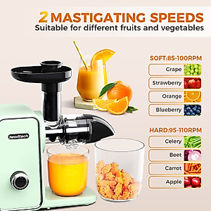 IWODTECH Juicer Machine, Cold Press Juicer with 2 Speed Modes, Slow Masticating Juicer Vegetable and Fruit, Celery Juicer, BPA-Free, Easy to Clean, Matcha Green