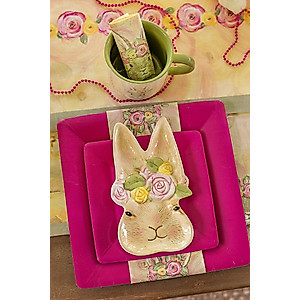 Boston International Serving Plate Easter Ceramic Tableware, 4.75 x 8-Inches, Bunny Flower Crown
