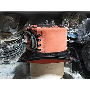 Steampunk Black Crusty Band Pink Leather Top Hat (Leather, XX-Large)