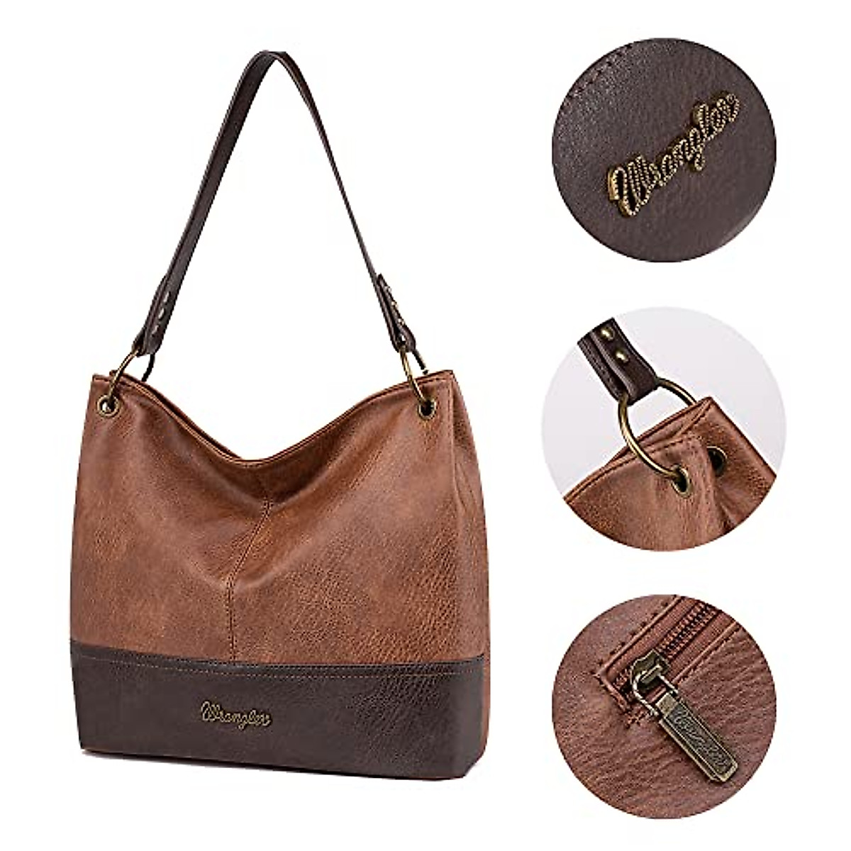 Wrangler Hobo Bags for Women Leather Tote Bag Shoulder Bag Top Handle Satchel Purses and Handbags B2B-WG20-918BR