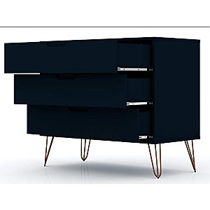 Manhattan Comfort Rockefeller Mid-Century Modern 3 Drawer Bedroom Dresser, 17.52" L x 35.24" W x 30.82", Midnight Blue