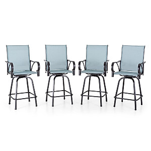 PHI VILLA Outdoor Bar Stools Swivel Set of 4, Bar Height Patio Stools & Chairs with Back and Armrest, All-Weather Textilene Fabric Bar Furniture for Deck Lawn Garden, Waterproof and Quick-Drying