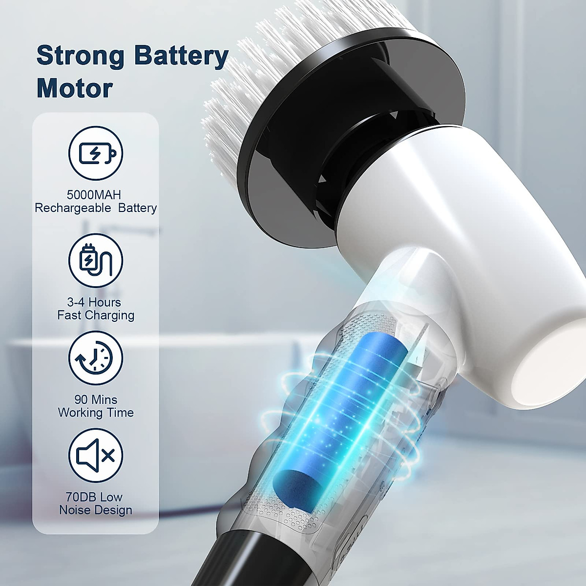 Bomves Electric Spin Scrubber, Cordless Cleaning Brush Tub Tile Scrubber for Home, 8 Replaceable Brush Heads, 90Mins Work Time 3 Adjustable Handle 2 Speeds for Bathroom Shower Bathtub Glass Car