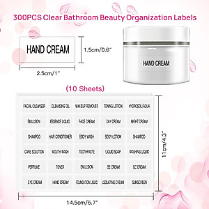HVSWLY 300 PCS Waterproof Labels for Travel Size Bottles,Clear Bathroom labels and Beauty Organization Labels,Travel Bottle Labels for Shampoo Conditioner Lotion Cream