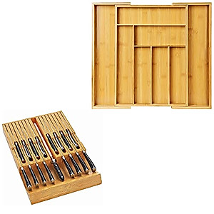 Bamboo Knife Block Holds Organizer in-Drawer Knife Insert Holder, Large Handle Steak Knife Holder Without Knives Storage
