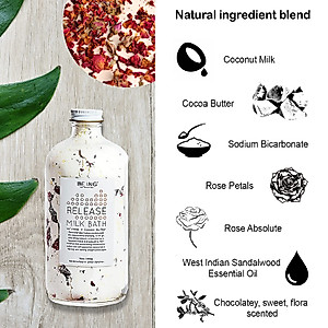 Release Milk Bath - Vegan Bath Soak with Organic Coconut Milk, Cocoa Butter, Rose Petal Flakes & Essential Oils - Relaxing Milk Bath for Cleansing & Hydration - Apothecary Jar