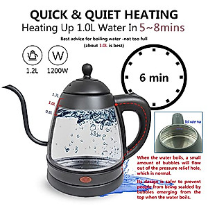 BLBO Gooseneck Kettle ,110v Electric kettle 1.0L Pot body 100% Stainless Steel Electric tea kettle High temperature blisters drainage groove is designed in the handle Quick Heating Pour Over Kettle