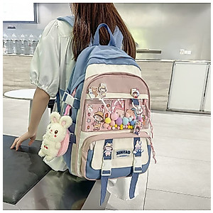 vfdgsaz Cute Kawaii Backpack with cute card plush pendant,Lovely Pastel Rucksack,Aesthetic backpack for girls and teens (blue,one size)