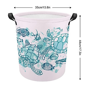 GACTIVITY Tropical Fish and Sea Turtle Laundry Hamper,Laundry Basket,Waterproof Storage Bin for Bedroom,Clothes Organizer Basket,Toys Box,Room Decor